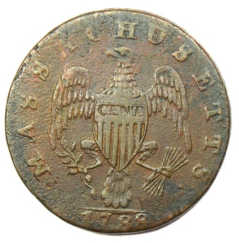 1788 Massachusetts Cent Colonial Copper Coin 1C - Rare Early Colonial ...