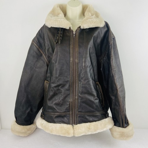 Wilsons Leather Jacket Aviator Bomber Brown Faux Fur Collar Thinsulate ...