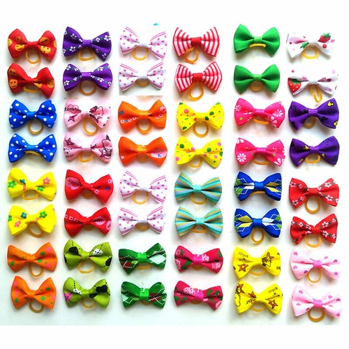 30Pcs Pet Dog Cat Hair Bows Rubber Band Puppy Cute Bowknot Grooming ...