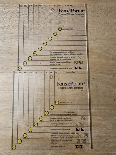 2 Piece Triangle, Square, and Hourglass Quilting Template Ruler Fons ...