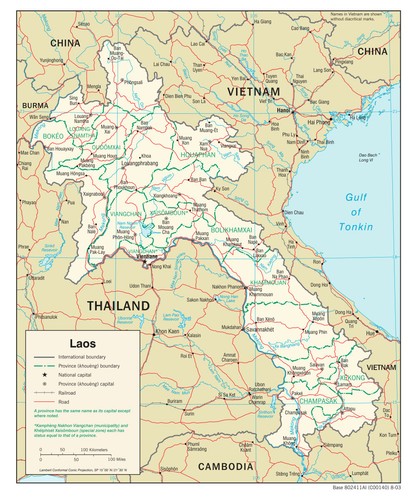 Laos Road Highway Transportation Transport Map Country Nation Print | eBay