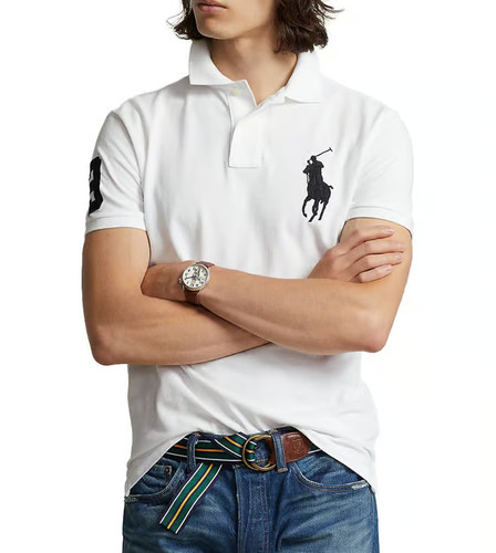 Polo Ralph Lauren Mens White Custom Slim Fit Big Pony Mesh Polo Shirt ...