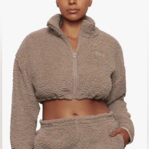 NWT Skims Teddy Crop Full Zipper Fleece Jacket Tigers Eye Size 3X | eBay