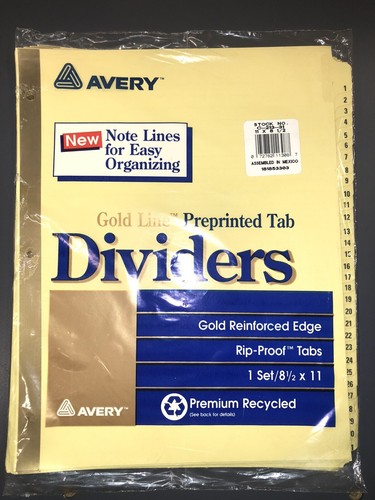 Avery Gold Line Reinforced Rip-Proof Tab Dividers (1 to 31) 8.5x11 (C ...