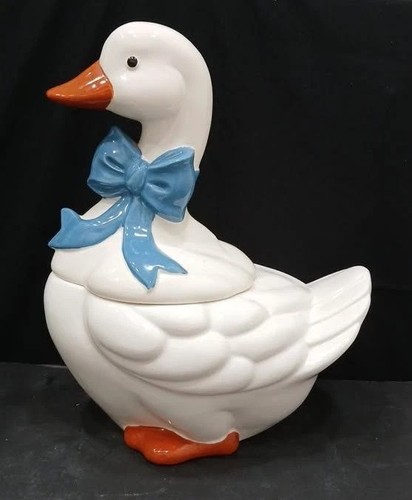 Vintage Mother Goose Ceramic Cookie Jar - White With Blue Ribbon ...