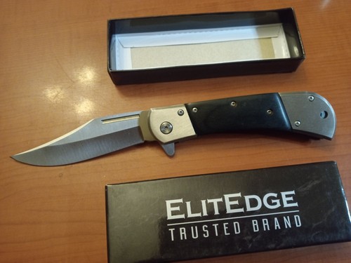 ELIT EDGE Spring Assisted Tactical Outdoor Wood Handle Pocket Knife ...