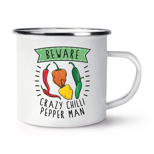 Beware Crazy Chilli Pepper Man Enamel Mug Cup Dad Fathers Day Boyfriend ...