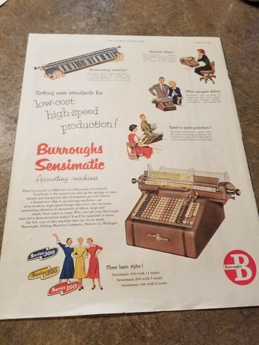 1952 Vintage Print Ad Burroughs Sensimatic Accounting Machine | eBay
