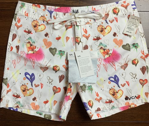 RVCA XYZ Women's Size 27 Board Short By PM Tenore White w/ Hearts NWT ...