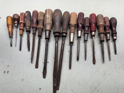 Wood Handle Screwdriver Lot Cabinet Makers Flat Philips Stubby Vintage ...