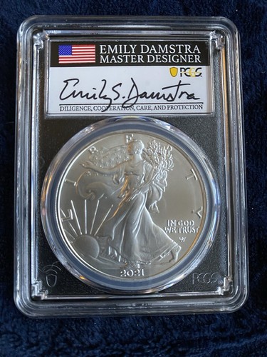 2021 T-2 SILVER EAGLE MS70 “First PRODUCTION” signed By Emily Damstra ...
