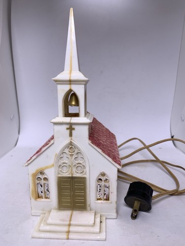 GLOLITE Christmas Church Music Box Lighted Plastic White Roof Noma MCM ...