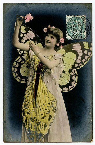 c 1906 Pretty young Lady BUTTERFLY BEAUTY vintage photo postcard | eBay