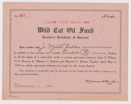 1921 Wildcat Oil Fund Stock Certificate | eBay