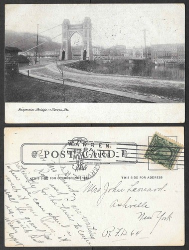 1908 Pennsylvania Postcard - Warren - Suspension Bridge | eBay