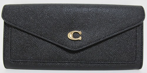 Coach C2326 Wyn Black Textured Leather Slim Envelope Flap Wallet for ...