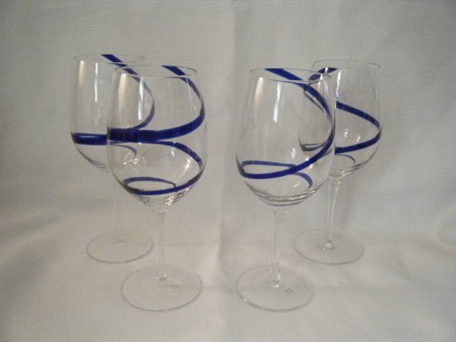 Pier 1 BLUE SWIRLINE Goblets 8 3/4" (Set of 4) | eBay