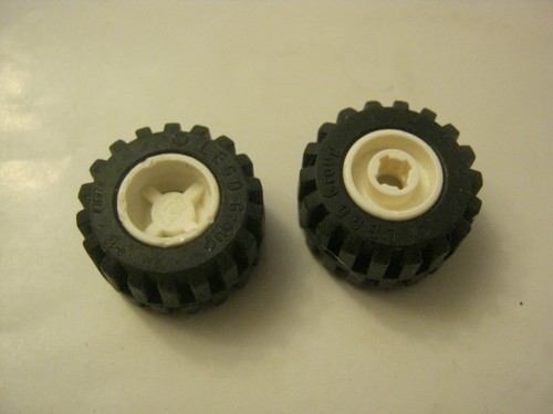 Lego (2) 7/16 White Wheels With 3/4 Dia x 7/16 Wide Tire 87697, Rubber ...