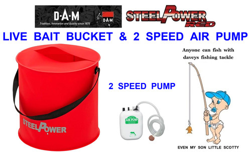 DAM LIVE BAIT BUCKET & AIR PUMP DELUXE 2 SPEED FOR RAGWORM LUGWORM FISH ...