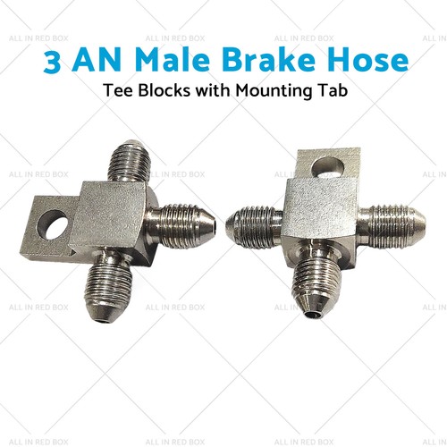 Pair of Stainless Steel - 3 AN Male Brake Hose Tee Blocks with Mounting ...