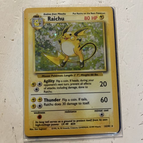Pokémon TCG - Raichu - 14/102 - Holo Rare (Shadowless) - Base Set - MP ...