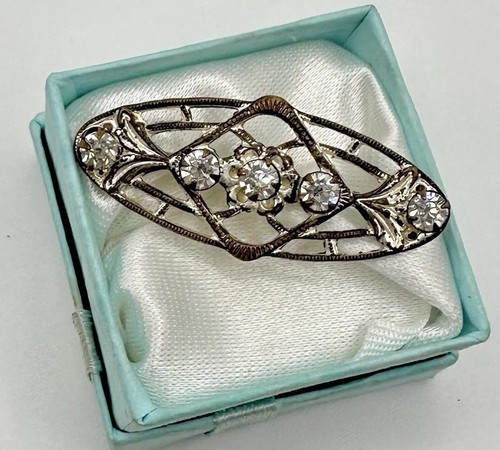 Antique Art Deco Brass Silver Tone Filigree Paste Stone? Brooch C Clasp ...