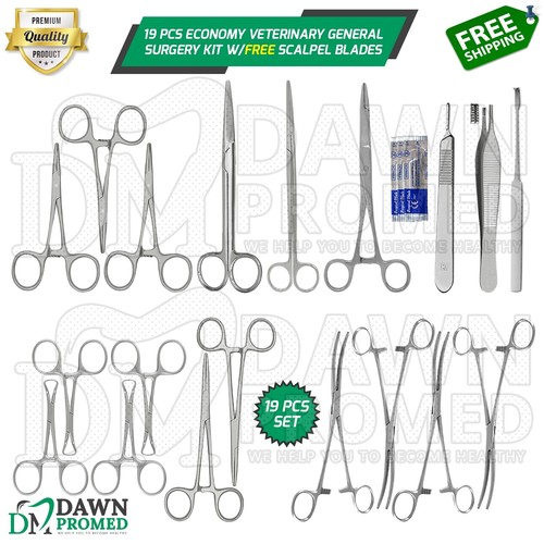 19 Pcs Economy Veterinary General Surgery Kit W/FREE Scalpel Blades ...