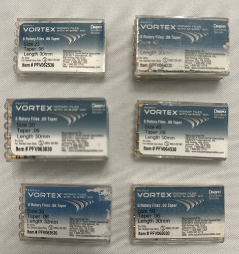 Dentsply Dental Vortex Rotary Files Size 30,35,40,45 Taper .06, Length 30mm | eBay