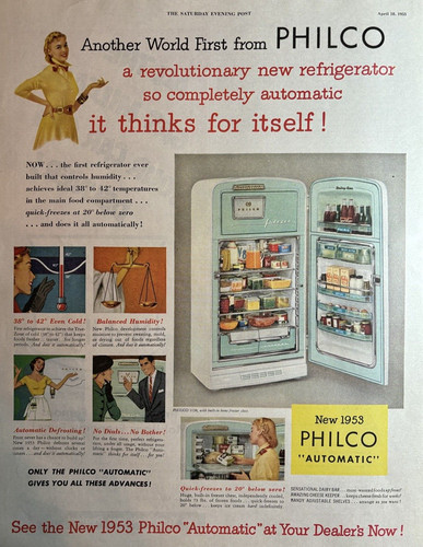 1953 Philco Automatic Refrigerator Freezer Thinks Itself Quick VTG ...