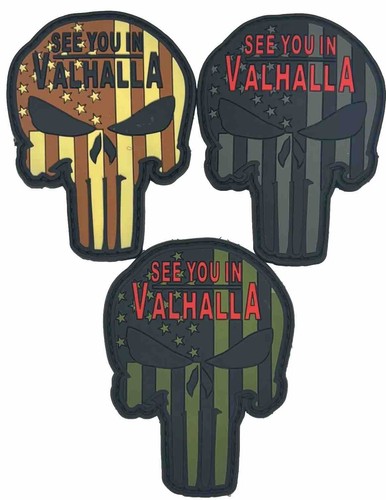 3 PIECE PUNISHER See You Valhalla Skull Odin Viking Patch PVC | eBay