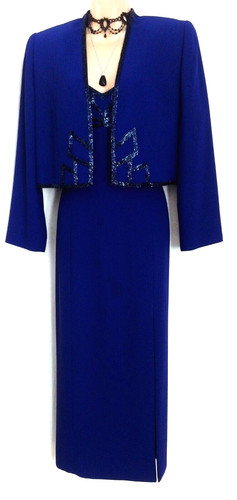 FRANK USHER (14/16) Blue Beaded Dress, Bolero Jacket/Wedding/Cruise ...