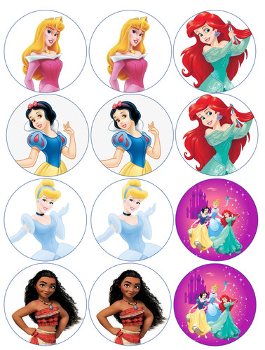 set of 12 Princesses edible paper, cupcake cookie toppers CHOOSE YOUR ...