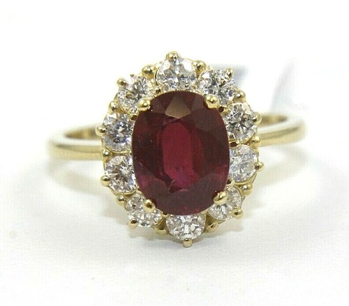 Natural Oval Red Ruby & Diamond Halo Solitaire Ring 14k Yellow Gold 4 ...