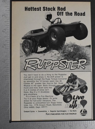 1971 Print Ad Ruppster Live it Rupp Fun Machines People Mansfield Ohio ...