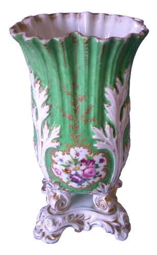 Fluted Porcelain Vase, In The Coalport Style, Molded Foliate Decoration ...