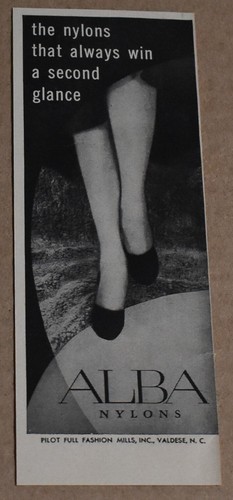 1951 Print Ad Alba Nylons Hosiery Pantyhose Full Fashion Mills NC lady ...