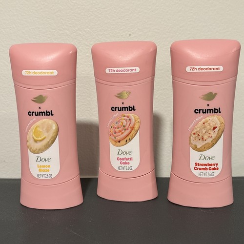 Dove x Crumbl Deodorant (3) Strawberry Crumb Cake, Confetti Cake, Lemon ...