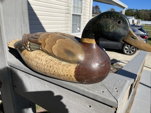 Tom Taber Wooden Mallard Drake Duck Decoy Glass Eyes Signed Vintage 15 ...