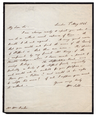 William Salt Signed Letter 1846 / Autographed British Genealogist ...