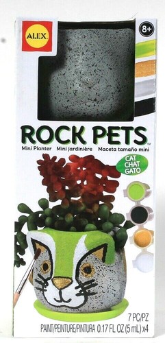 1 Ct Alex Rock Pets Cat Paint & Mini Planter With 4 Weatherproof Paints ...