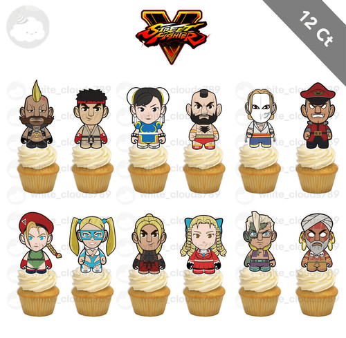 12 Street Fighters Cupcake Topper Game Ryu Ken Chun Li Favor Party ...