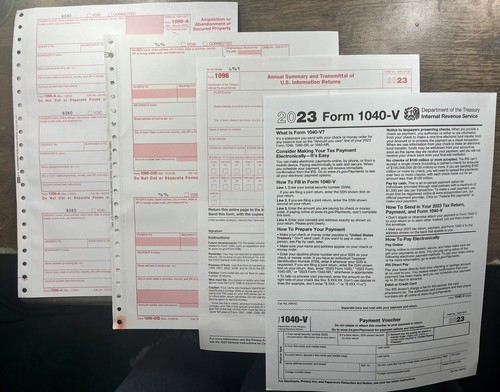 IRS Forms Pack- 4 Total Forms; 1099-A, 1099 OID, 1096, 1040V W/2 Carbon ...