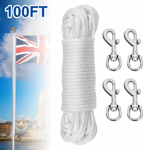 100ft Flag Pole Rope, Flag Pole Rope with 4Pcs Zinc Alloy Hook Up Kit ...