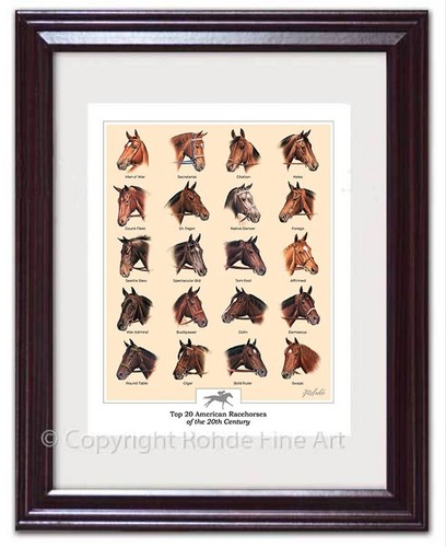 TOP 20 RACEHORSES of 20th CENTURY - FRAMED HORSE RACING ART print ROHDE ...