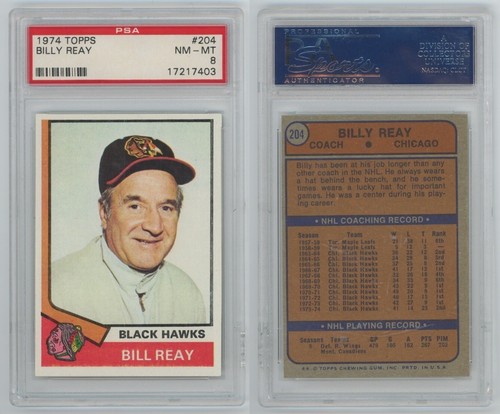 1974-75 Topps Hockey Card #204 Billy Rear Chicago Black Hawks PSA 8 NM ...