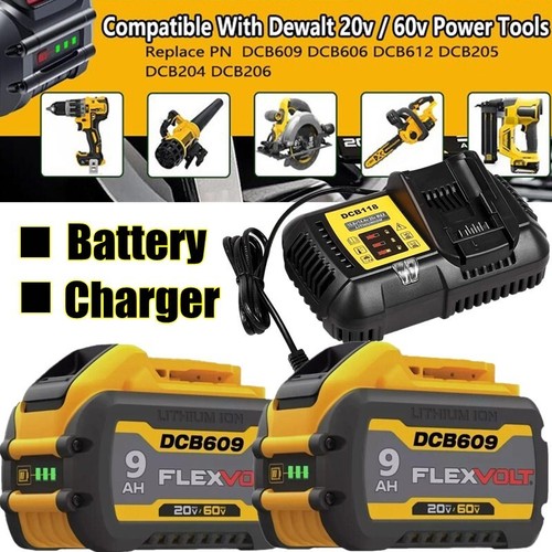 2Pack 9.0Ah for Dewalt FLEXVOLT 20V/60V MAX Battery and Charger DCB609 ...