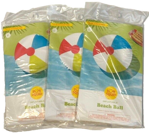 Lot of 3 Sun Squad Inflatable Beach Balls 14 Diameter - New In Package ...
