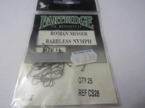 PARTRIDGE CS28 ROMAN MOSER BARBLESS NYMPH - TROUT FLY TYING HOOKS Size ...