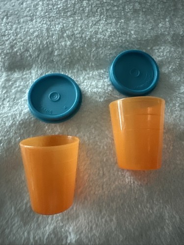Tupperware 2 Oz Midgets Set of 2 Orange with Blue Seals New! | eBay