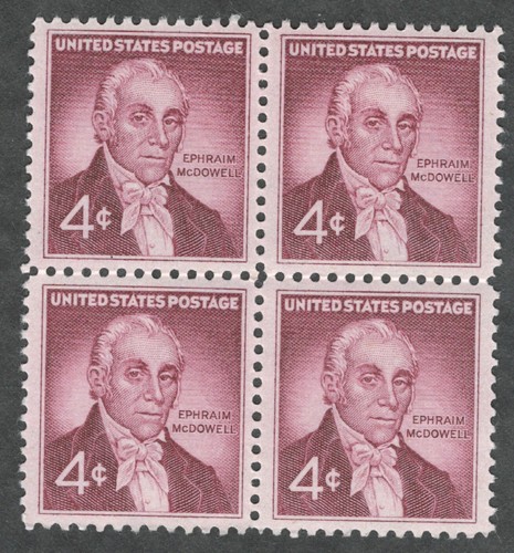 US. 1138. 4c. Dr. Ephraim McDowell (1771-1830) Surgery Doctor. BK4. MNH ...